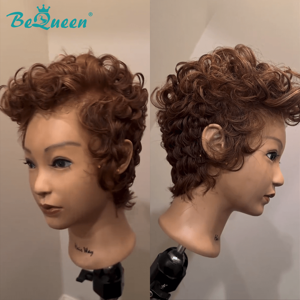 Bequeen Brown Color Sexy Curly Pixie Cut Full Lace Wig – BeQueen Wig