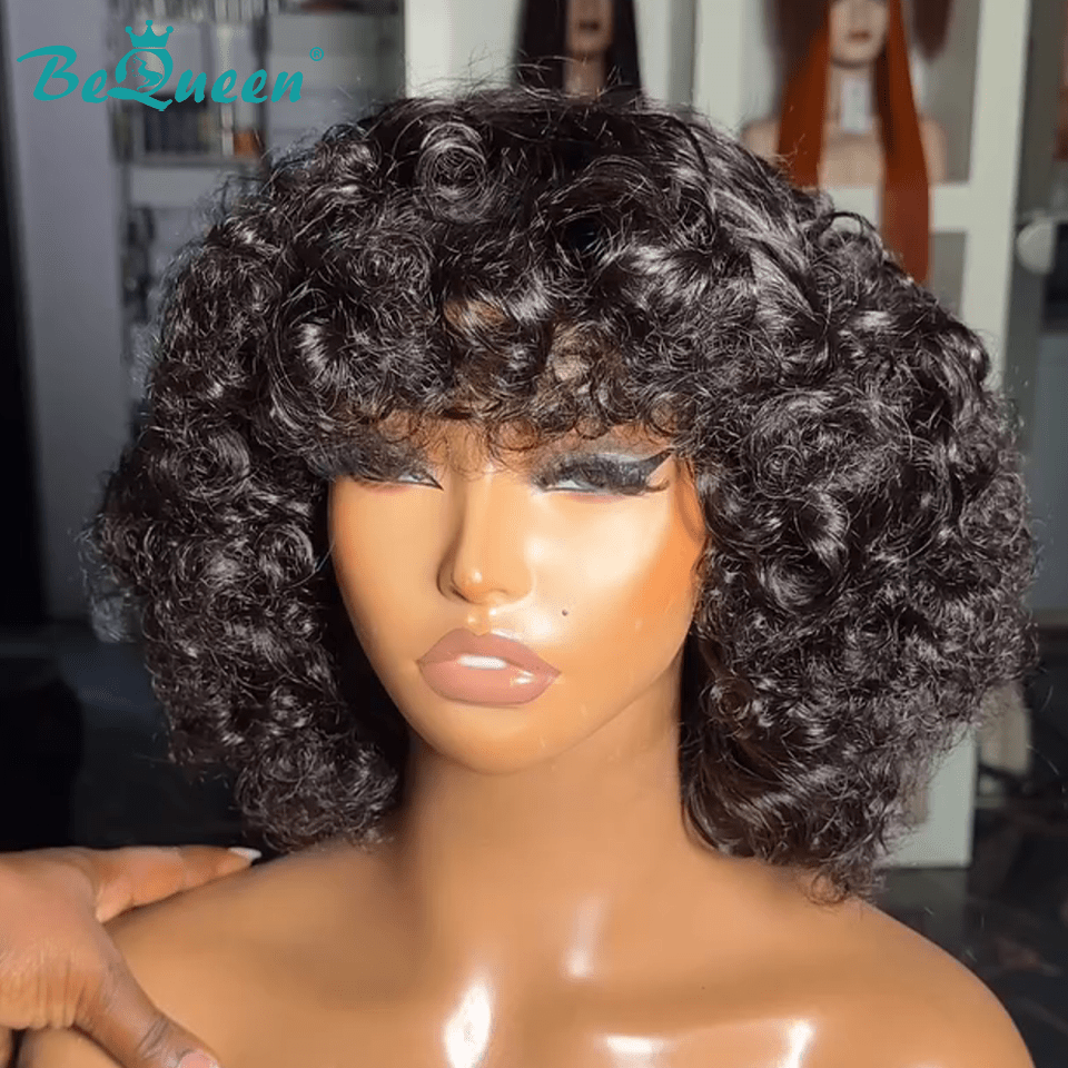 Bequeen Curly 1B Color Bob Bangs Wig – BeQueen Wig