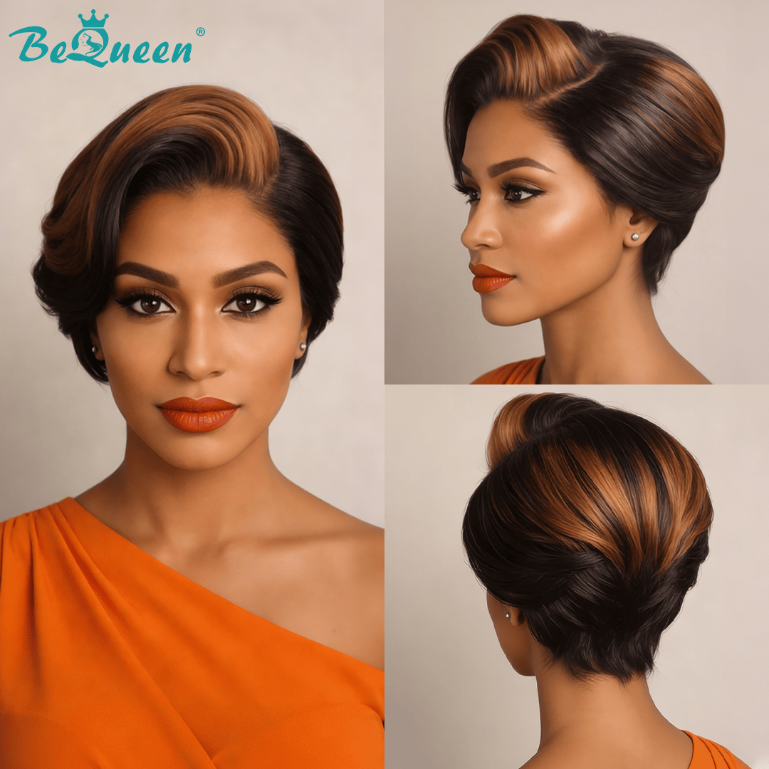 Bequeen Mixed Golden Special Short Cut Frontal Lace Wig – BeQueen Wig