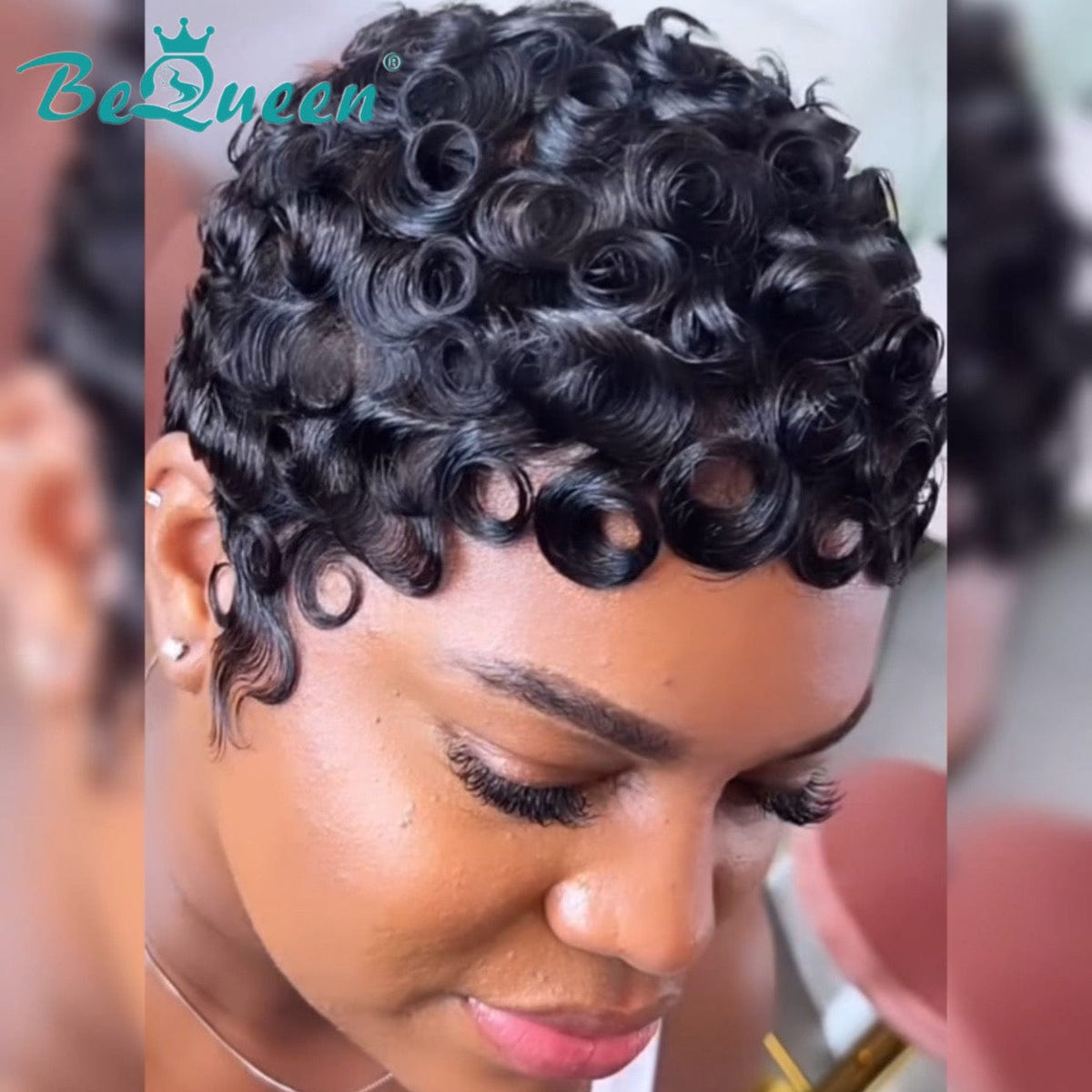 Bequeen Pixie Cut Finger Wave Machine Made Wig – BeQueen Wig