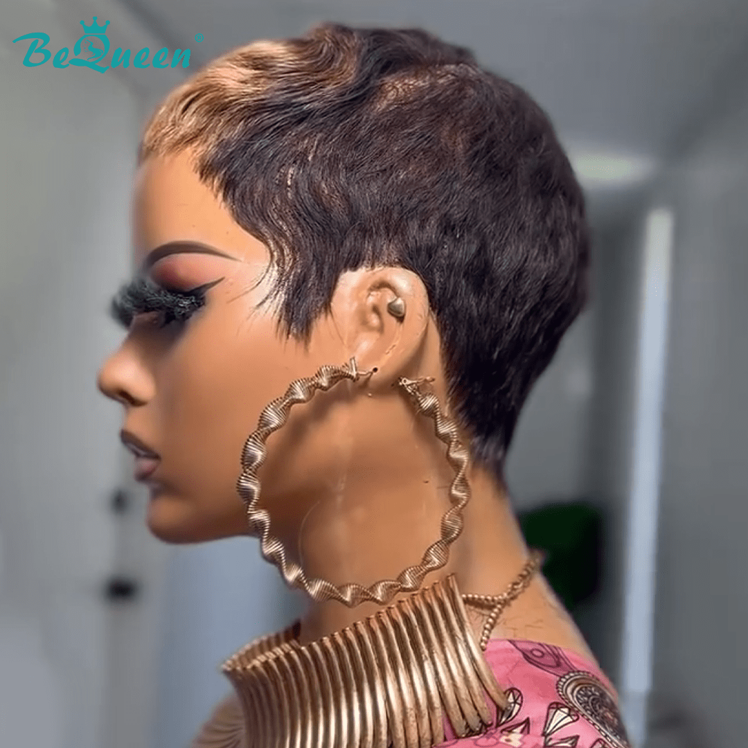 Bequeen Highlight Brown Short Cut Pixie Wig – BeQueen Wig
