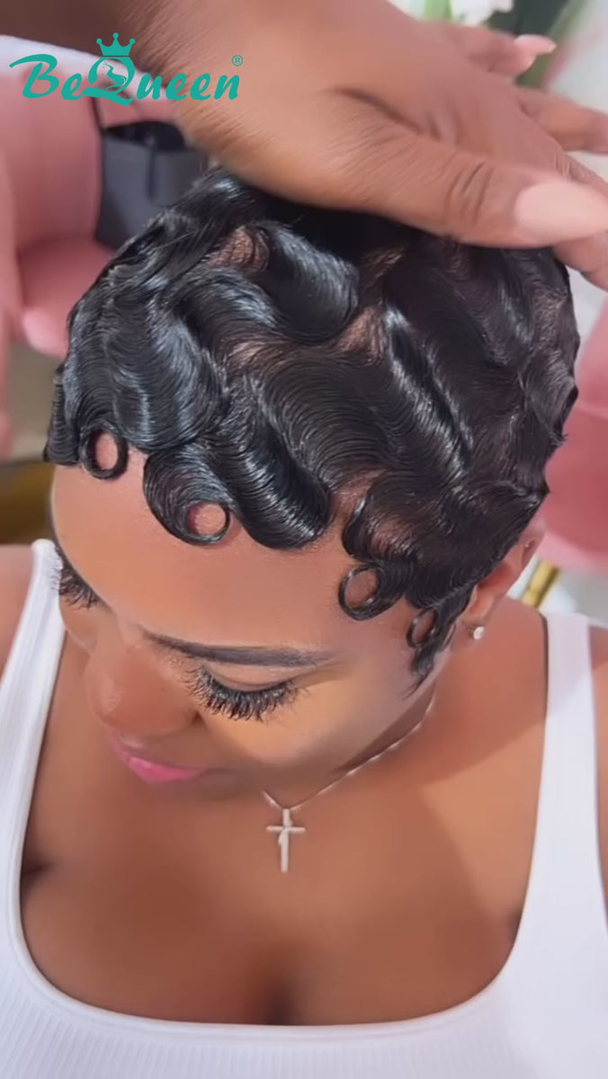 Bequeen Pixie Cut Finger Wave Machine Made Wig – BeQueen Wig